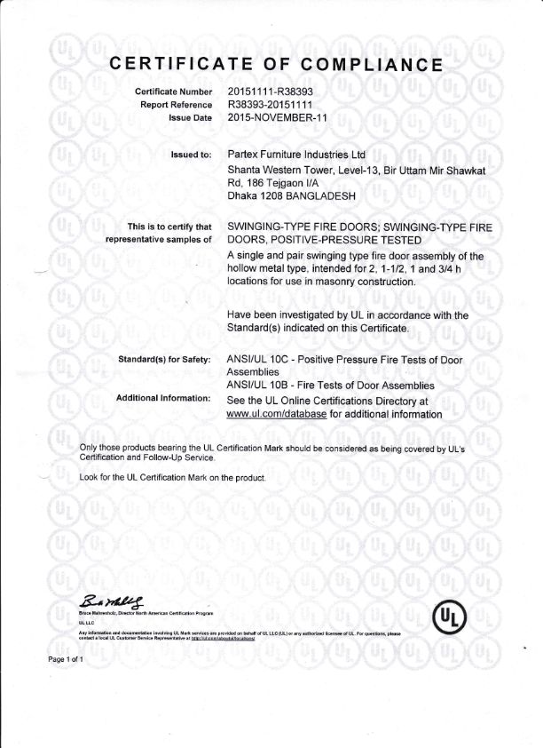 Partex Single Leaf Fire Door 0001A (UL Certified)